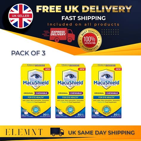 3x Macushield Original Bilberry Flavoured Chewable For Eye Health 30