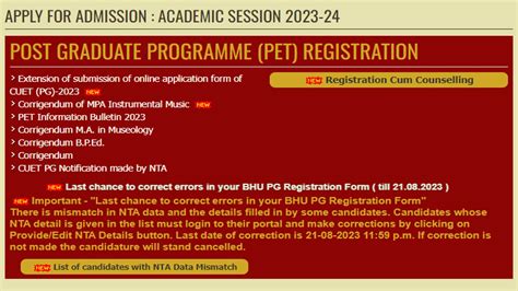 Bhu Pg Admission 2023 Application Edit Window Opens To Correct Cuet