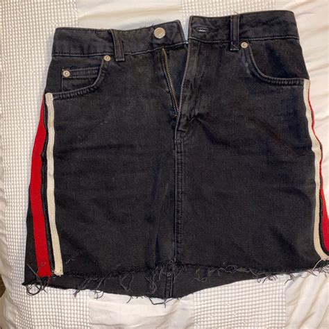Topshop Black Mini Denim Skirt With White And Red Depop
