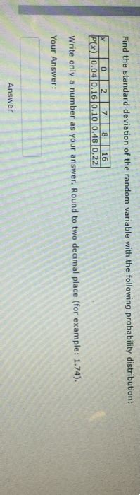 Solved Find The Standard Deviation Of The Random Variable