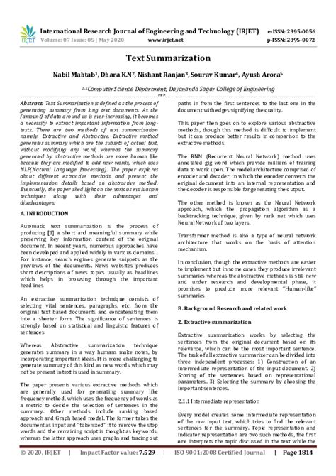 Pdf Methods And Techniques In Text Summarization