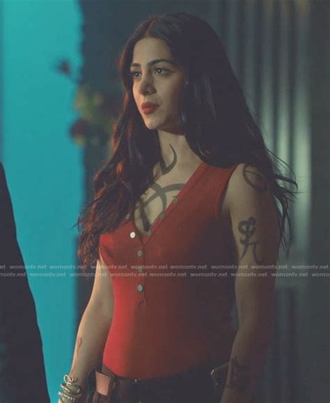 Wornontv Isabelles Red Button Down Bodysuit On Shadowhunters Emeraude Toubia Clothes And