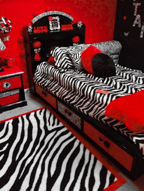 Red And Black Dream Bedroom With Zebra Print