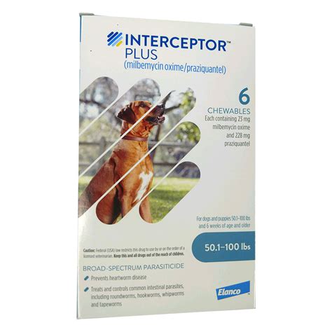 Rx Interceptor Plus 501 100 Lbs 23 Mg X 6 Chew Tabs Blue Pet