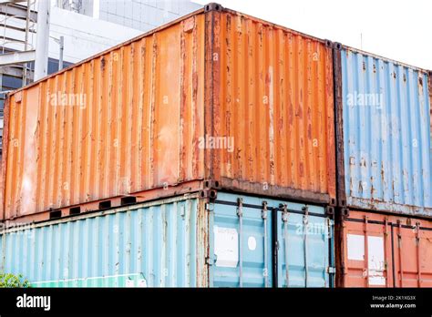 Stack Of Cargo Container On The Seaport Stock Photo Alamy