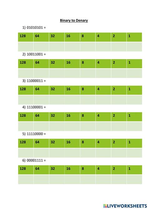 Binary To Denary Free Interactive Worksheets 782562