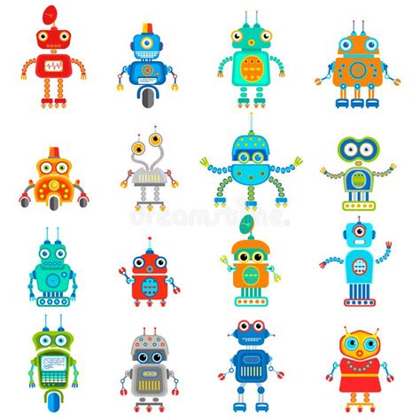 Illustration Of Vintage Cute Robots Stock Vector Illustration Of Electric Humanoid 70890773