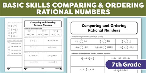 Math Basic Skills Comparing And Ordering Rational Numbers