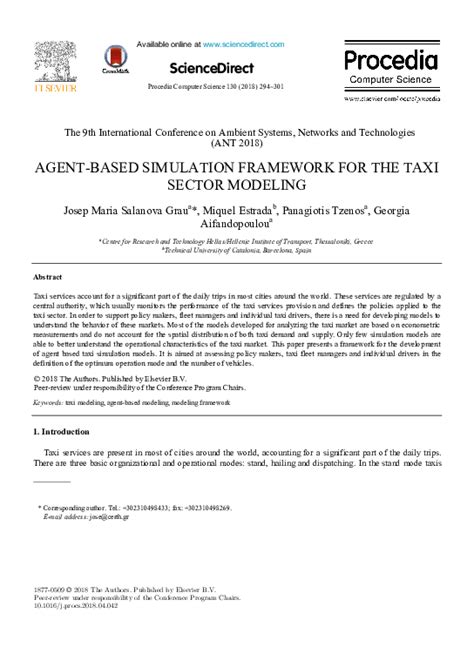 Pdf Agent Based Simulation Framework For The Taxi Sector Modeling