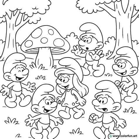 Dibujo Para Colorear De Los Pitufos En Grupo Descargar O Imprimir De