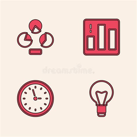 Set Light Bulb Pie Chart Infographic And Clock Icon Vector Stock