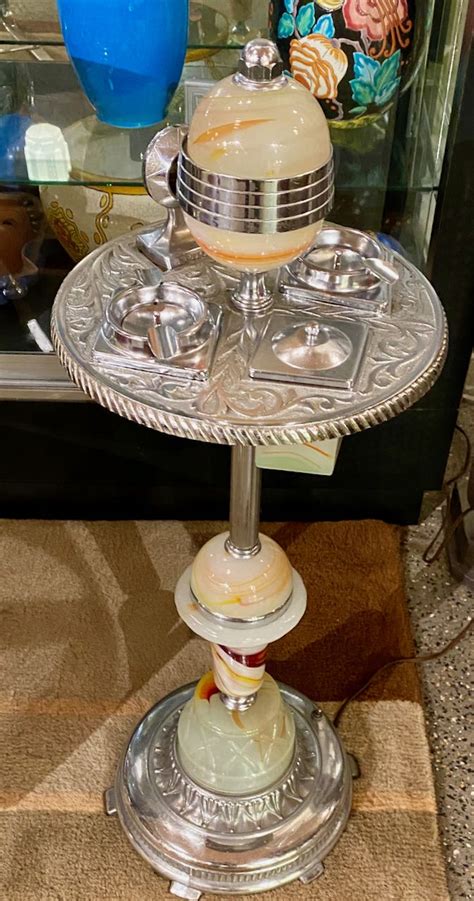 Art Deco Pedestal Smoking Stand Ash Trays With Lights Art Deco Collection