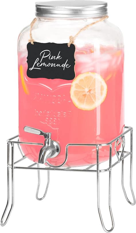 2 Gallon Glass Beverage Dispenser With Stand And Lid 188