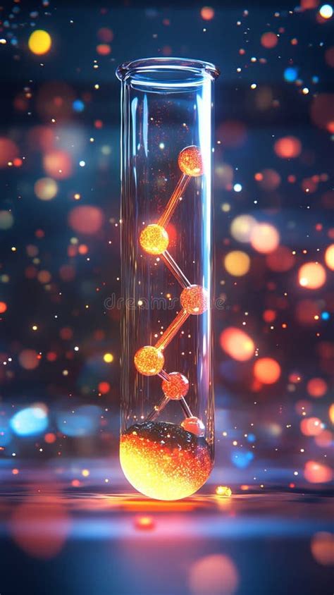 Futuristic Molecular Structure In A Test Tube With Glowing Particles Stock Illustration