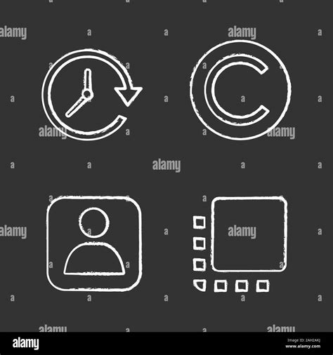 UI UX Chalk Icons Set Update Copyright User Account Flip To Front Button Isolated Vector