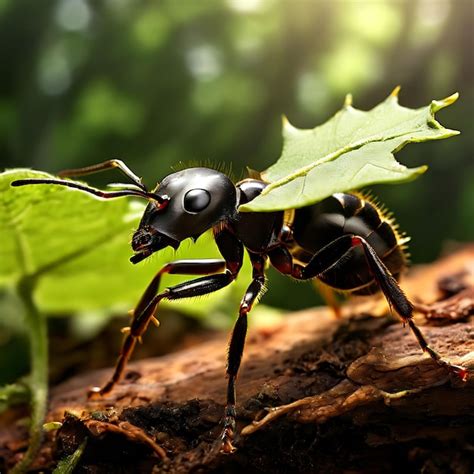 A Worker Ant Carrying A Leaf On A Forest Floor Premium Ai Generated Image