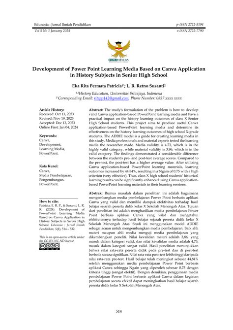 Pdf Development Of Power Point Learning Media Based On Canva Application In History Subjects