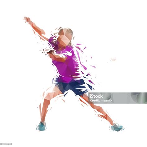 탁구 여성 선수 탁구를 연주하는 여자 낮은 폴리 기하학적 고립 된 벡터 일러스트 레이 션 건강한 생활방식에 대한 스톡 벡터 아트 및 기타 이미지 Istock