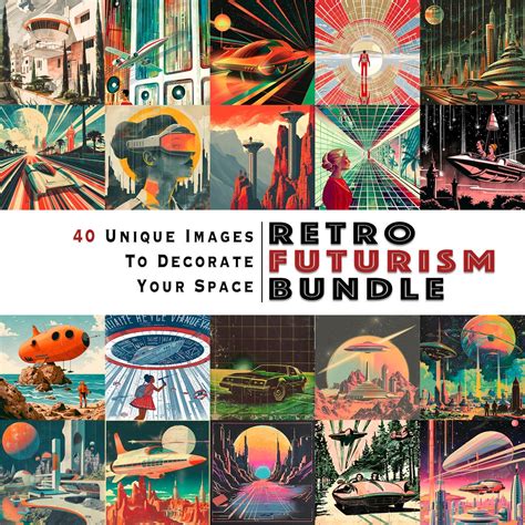 Retro Futurism Digital Art Prints Bundle For Wall Decor Posters Etsy