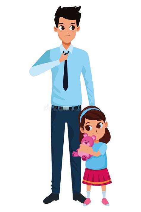 Father With Little Daughter Cartoon Stock Vector Illustration Of