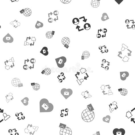 Set Project Team Base Online Working And Heart With Text On Seamless Pattern Vector Stock