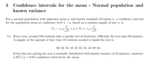 Solved 3 Confidence Intervals For The Mean Normal