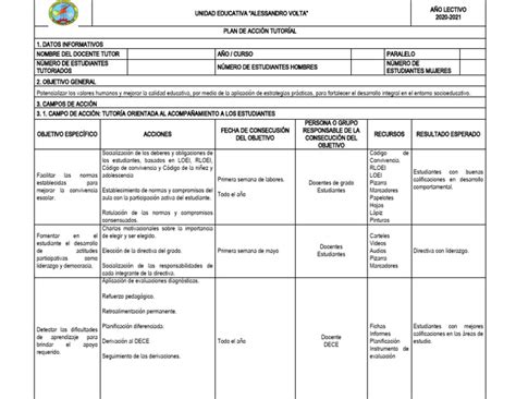 Plan De Acción Tutorial Matutina Escuela Pdf Maestros Planificación