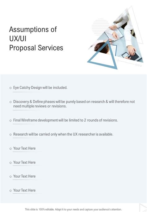 Assumptions Of Ux Ui Proposal Services One Pager Sample Example Document Presentation Graphics