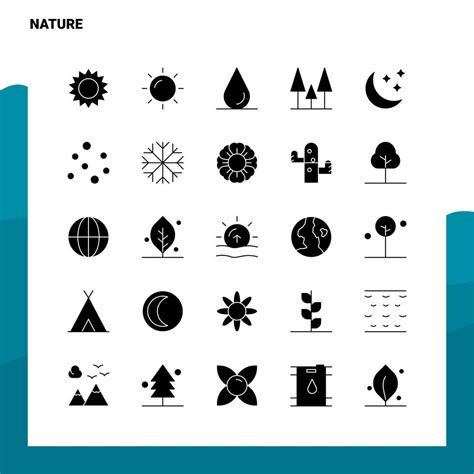 25 Nature Icon set Solid Glyph Icon Vector Illustration Template For ...
