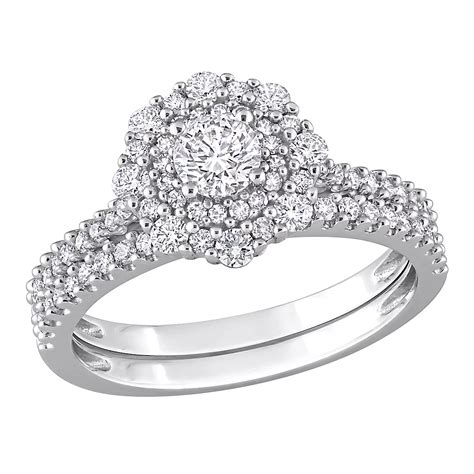 1 Ct Tw Diamond Halo Bridal Ring Set In 14k White Gold Bjs