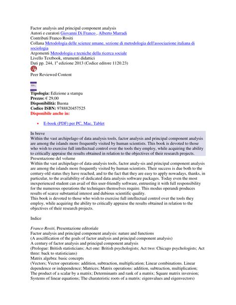 PDF Factor Analysis And Principal Component Analysis