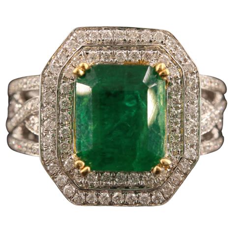 Gia Certified 18 Carat Columbian Emerald Diamond Halo White Gold