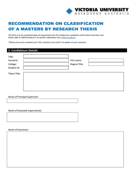 Fillable Online Vu Edu Recommendation On Classification Of Thesis Fax Email Print Pdffiller