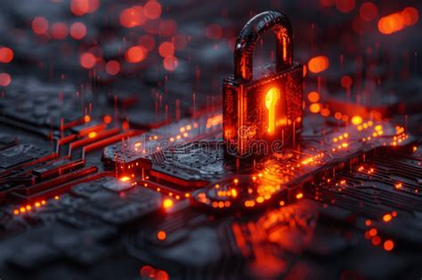 Futuristic Cybersecurity Padlock With Glowing Digital Elements Stock Illustration Illustration