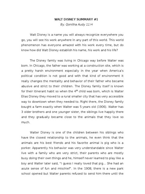 Walt Disney Summary 1 Pdf Sibling Walt Disney