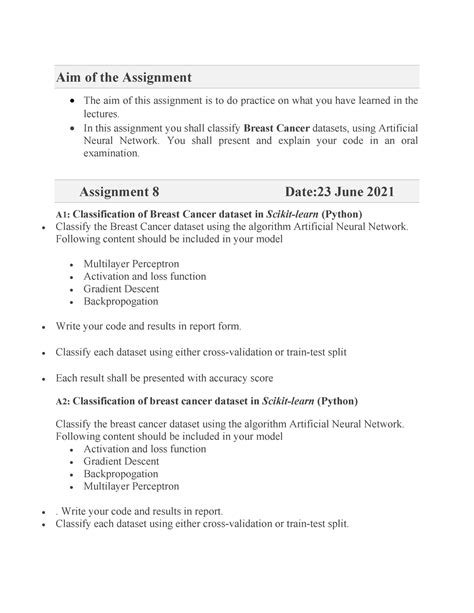 Assignment 8 Artificial Neural Network Code Aim Of The Assignment The
