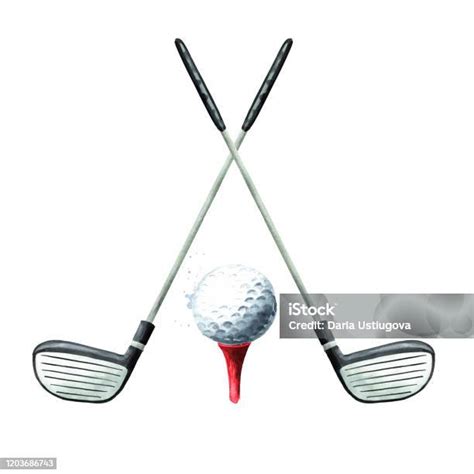 골프 클럽과 공 흰색 배경에 고립 된 손으로 그린 수채화 그림 골프에 대한 스톡 벡터 아트 및 기타 이미지 골프 수채화