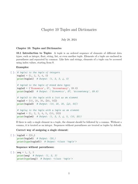 Chapter 10 Tuples And Dictionaries Pdf Sequence Bracket
