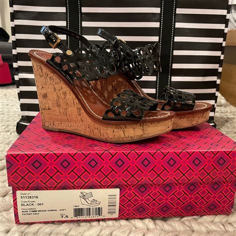 Tory Burch Nori Laser Cut Wedge Platform Sandals Size Gem