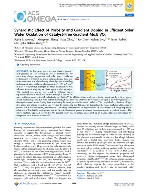 Pdf Synergistic Effect Of Porosity And Gradient Doping In Efficient Solar Water Oxidation Of