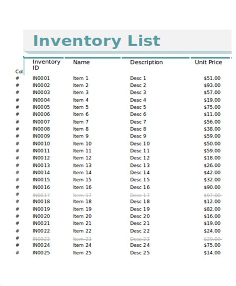 Retail Inventory Sheet
