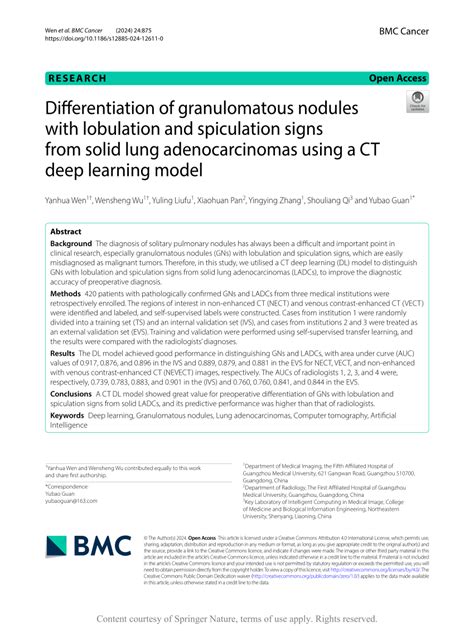 Pdf Differentiation Of Granulomatous Nodules With Lobulation And Spiculation Signs From Solid