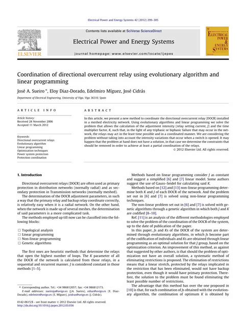 PDF Coordination Of Directional Overcurrent Relay Using Evolutionary Algorithm And Linear