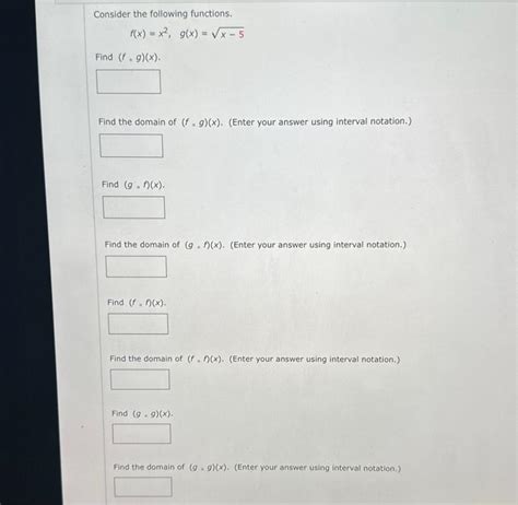 solved consider the following functions f x x2 g x x−5