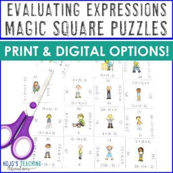 Evaluating Expressions Magic Square Puzzles HoJo S Teaching Adventures LLC