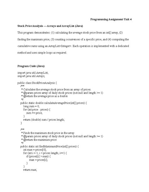 Programming Assignment Unit 4 Stock Price Analysis In Java Studocu