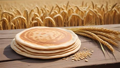 Premium Photo Naan Chapati Roti With Wheat Field In Background On Table