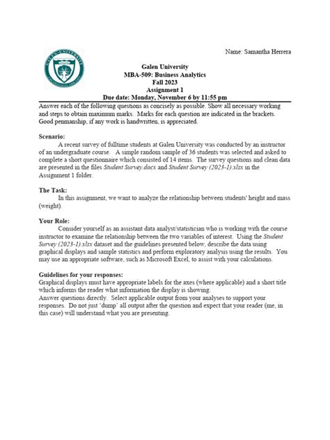 Assignment 1 Samantha Herrera Business Analytics Pdf Level Of Measurement Statistical