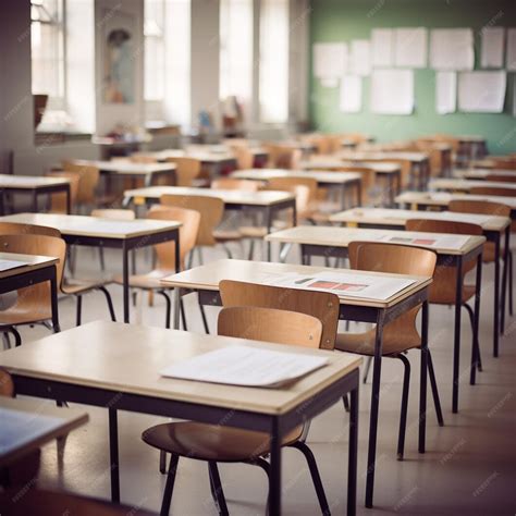 Photo Of An Unfocused Class With Tidy Tables Premium Ai Generated Image