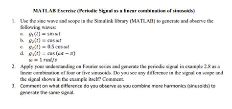 Solved MATLAB Exercise Periodic Signal As A Linear Chegg